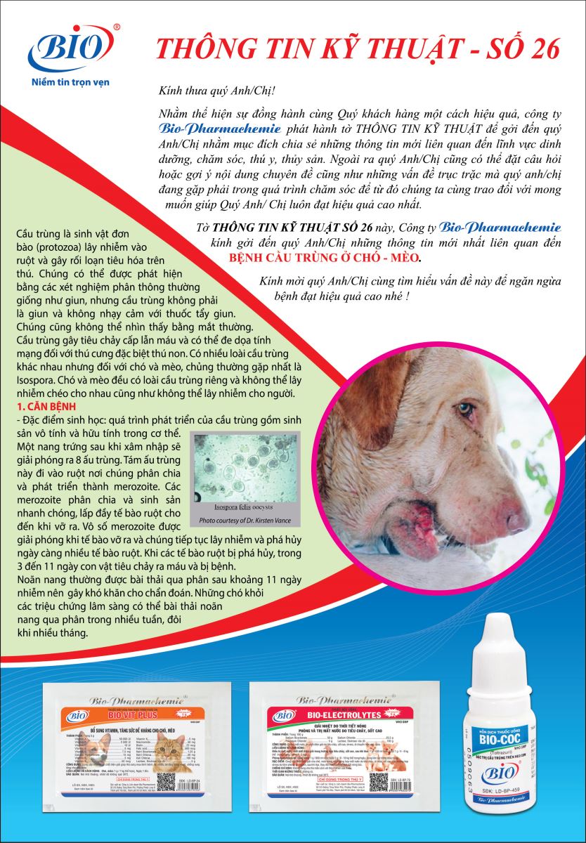 BỆNH CẦU TRÙNG TRÊN CHÓ MÈO - Thông tin kỹ thuật - BIO PHARMACHEMIE